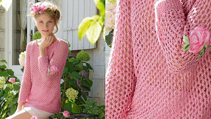 Un pull rose ajouré : Femme Actuelle Le MAG