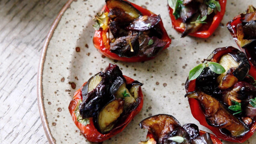 Petits poivrons rouges de France farcis à l’aubergine confite rapide ...
