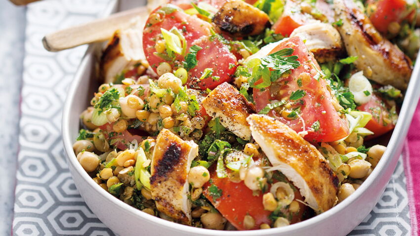 Salade de poulet grillé aux pois chiches facile et rapide : découvrez ...