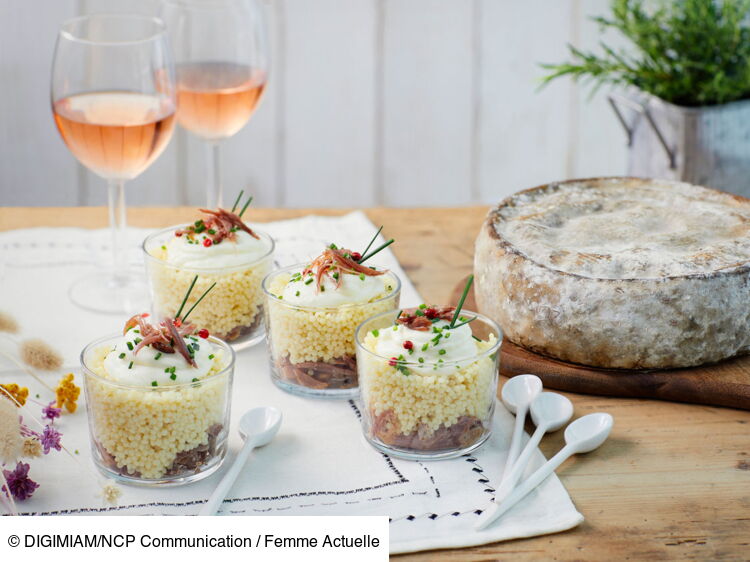 Verrine de confit de canard, perles Alpina, tomme de montagne à la ...