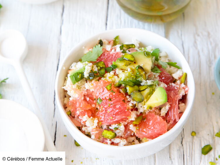 Taboulé de chou-fleur, pamplemousse, avocat, pistaches, sauce coriandre ...
