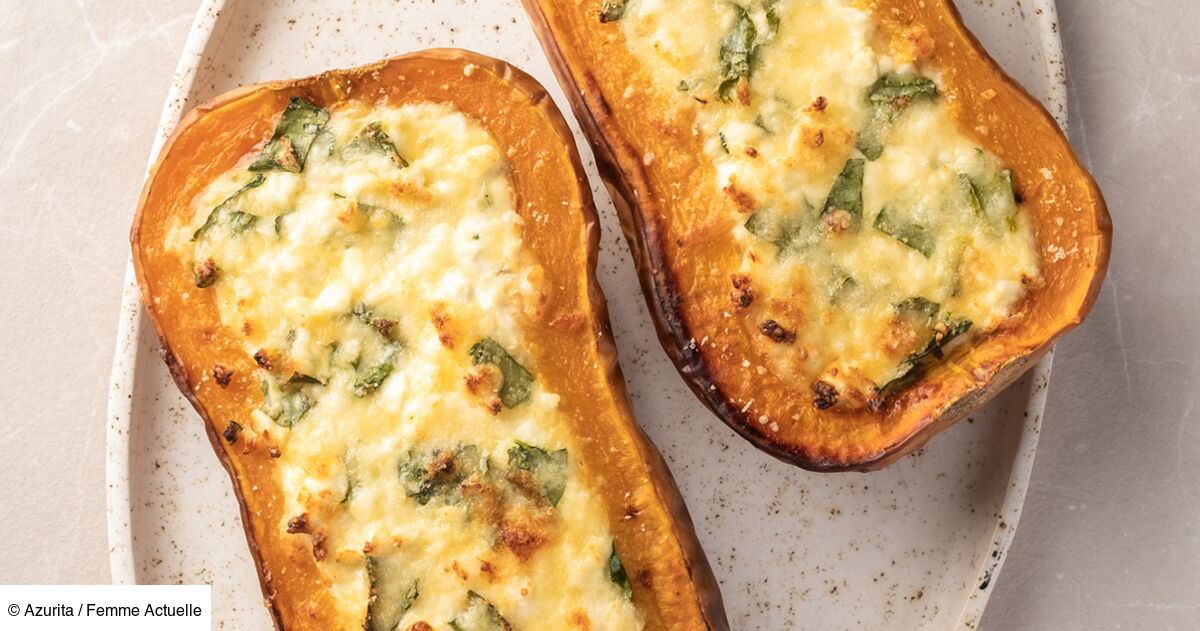 Butternut farcie au fromage de chèvre et jambon au four : la recette ...