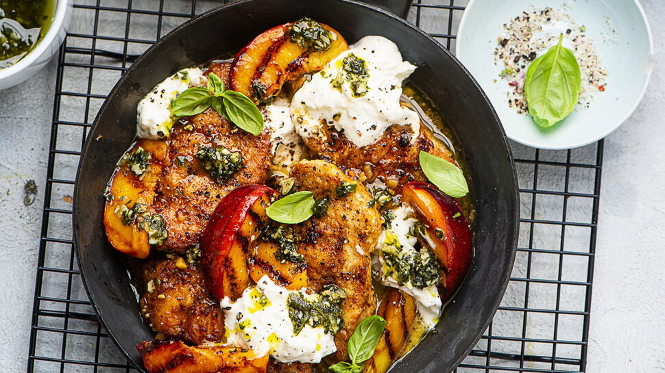 Poulet mariné et pêches rôties facile et rapide : découvrez les ...