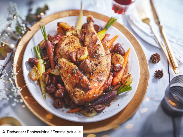 Poularde rôtie aux marrons et légumes, sauce café facile : découvrez ...